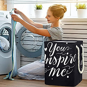 DEYYA Waterproof Laundry Baskets Tall Sturdy Foldable Romantic Lettering with Flowers Print Hamper for Adult Kids Teen Boys Girls in Bedrooms Bathroom