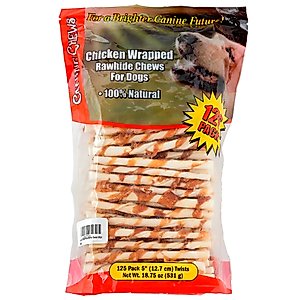 Canine Chews 5" Chicken Twist Sticks - Pack of 125 U.S.A. Sourced Chicken Wrapped Rawhide Dog Treats - Grain-Free & All-Natural Chicken Sticks for Dogs - Protein-Dense Chicken Wrapped Dog Treats