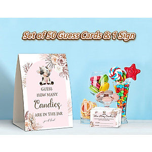 Boho Cow Shower Game,Guess How Many Candies,Baby Shower Games,Wedding Shower Games,Baby Shower Decorations Gender Neutral,Bridal Shower Decoration,Birthday Party Game,50 guess Cards & 1 Sign -12