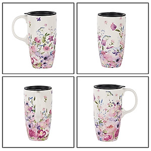 Topadorn Ceramic Mugs Porcelain Latte Tea Cup Coffee Mug with Gift Box,17oz.Pink Garden