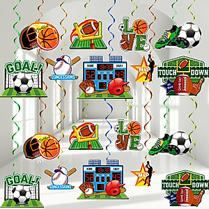 60 Pcs Sports Themed Birthday Party Supplies Soccer Baseball Basketball Party Decorations Sports Hanging Swirls Decorations Sports Party Decorations for Kids Birthday Sport Party Supplies