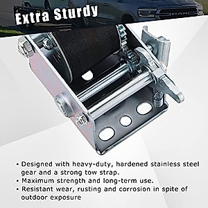 ATPEAM Boat Trailer Winch, Heavy Duty Hand Winch with 5m Black Strap Gear Hand Winch with Crank Handle, Manual Winch for Towing (800LBS)