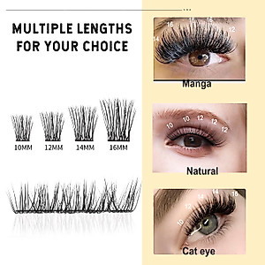Lash Clusters D Curl 72 Pcs Cluster Lashes Natural Look Lash Extension Clusters Individual Lashes, Eyelash Extension Clusters DIY Lash Extensions at Home Lashes (D Mix 10-16mm, A02)