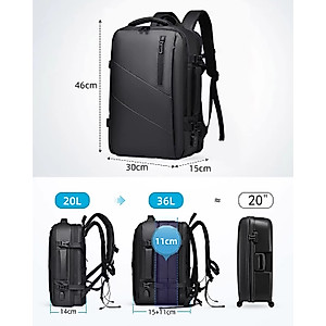 Glivpny Expandable Travel Laptop Backpack,Flight Approved Carry-on Business Backpack,17 Inch Waterproof Backpack(Black-B683)