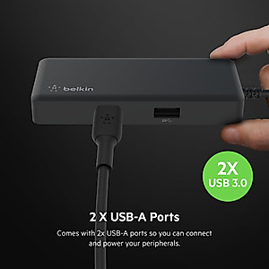 Belkin 5-in-1 Powered USB-C & USB Hub, USB-C Docking Station w/ 2 USB-A Ports, 1 USB-C Port, Ethernet, & 4K HDMI Port, Compatible with MacBook, Chromebook & Other USB-C Devices