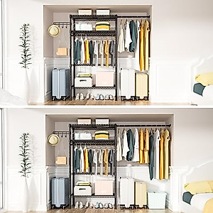 Ulif Laundry Room Organizers and Storage System, Heavy-Duty Mounted on the Wall Garment Rack with Adjustable Shelves and Expandable Hanger Rod for Bedroom and Laundry Room 13.4”D x (4.9 - 6.3 ft.)W x 79.3”H