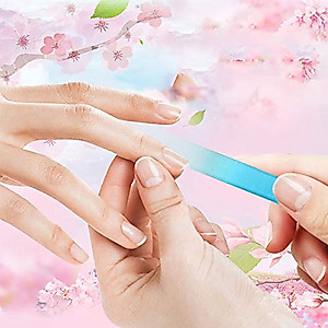 12 Pack Glass Nail Files with Case Crystal Glass Fingernail Files Double Sided Glass Nail File Mixed Color Manicure Set for Gentle Nail Care for Women Girls