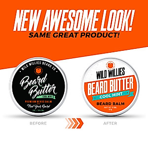Premium Beard Balm Leave-In Conditioner by Wild Willies - Natural, Organic Ingredients Promote Fast Beard Growth, Removes Itch & Dandruff - Beard Butter Restores Moisture - 2 Oz, Cool Mint Scent