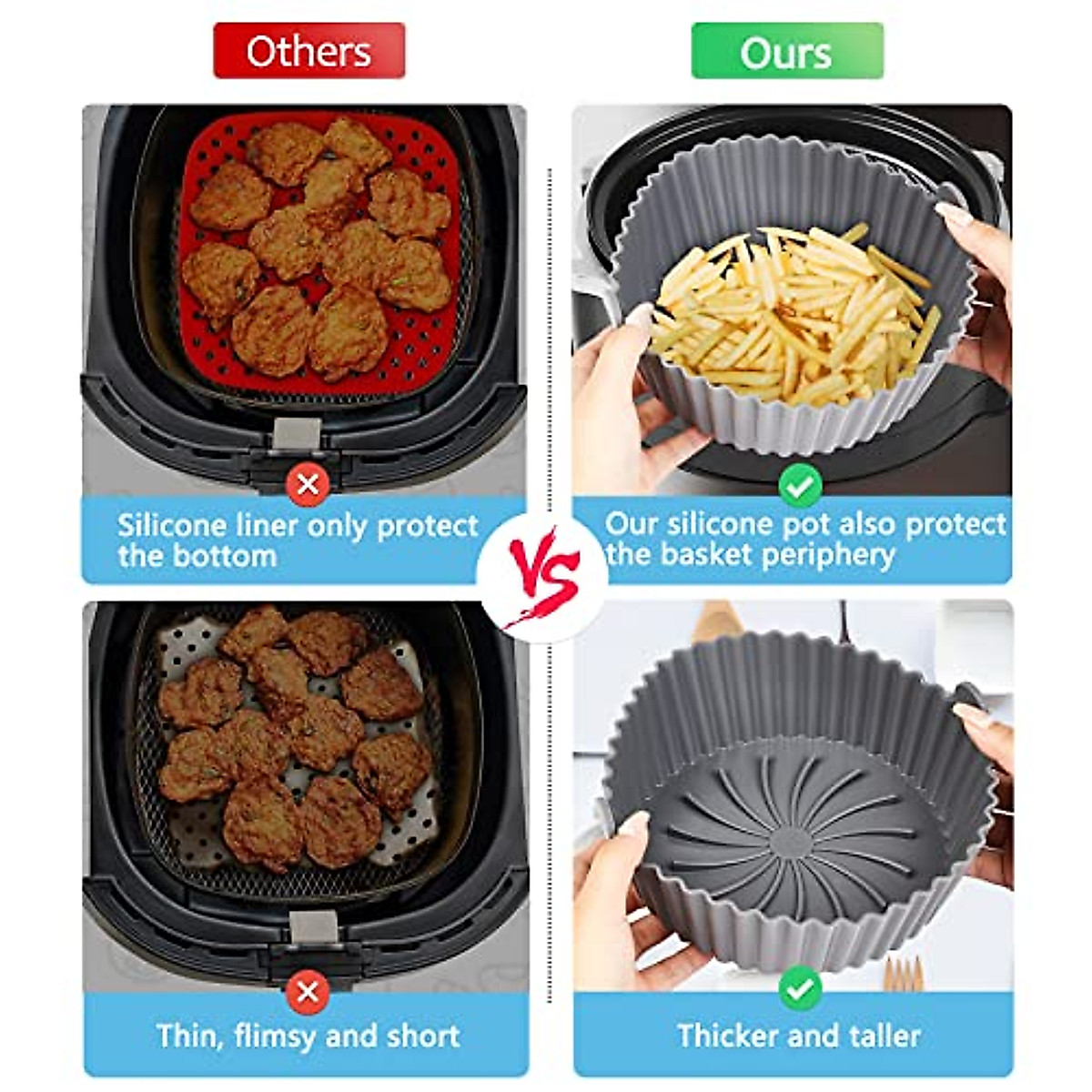 Air Fryer Liners Air Fryer Silicone Liners Air Fryer Accessories Silicone Air Fryer Basket Reusable, Black Grey