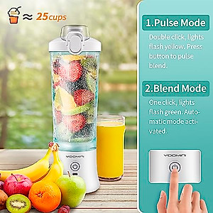 Portable Blender, Personal Blender for Shakes and Smoothies - USB Rechargeable 20oz Mini Blender with 6 Blades and ToGo Cup for Sports Travel Gym
