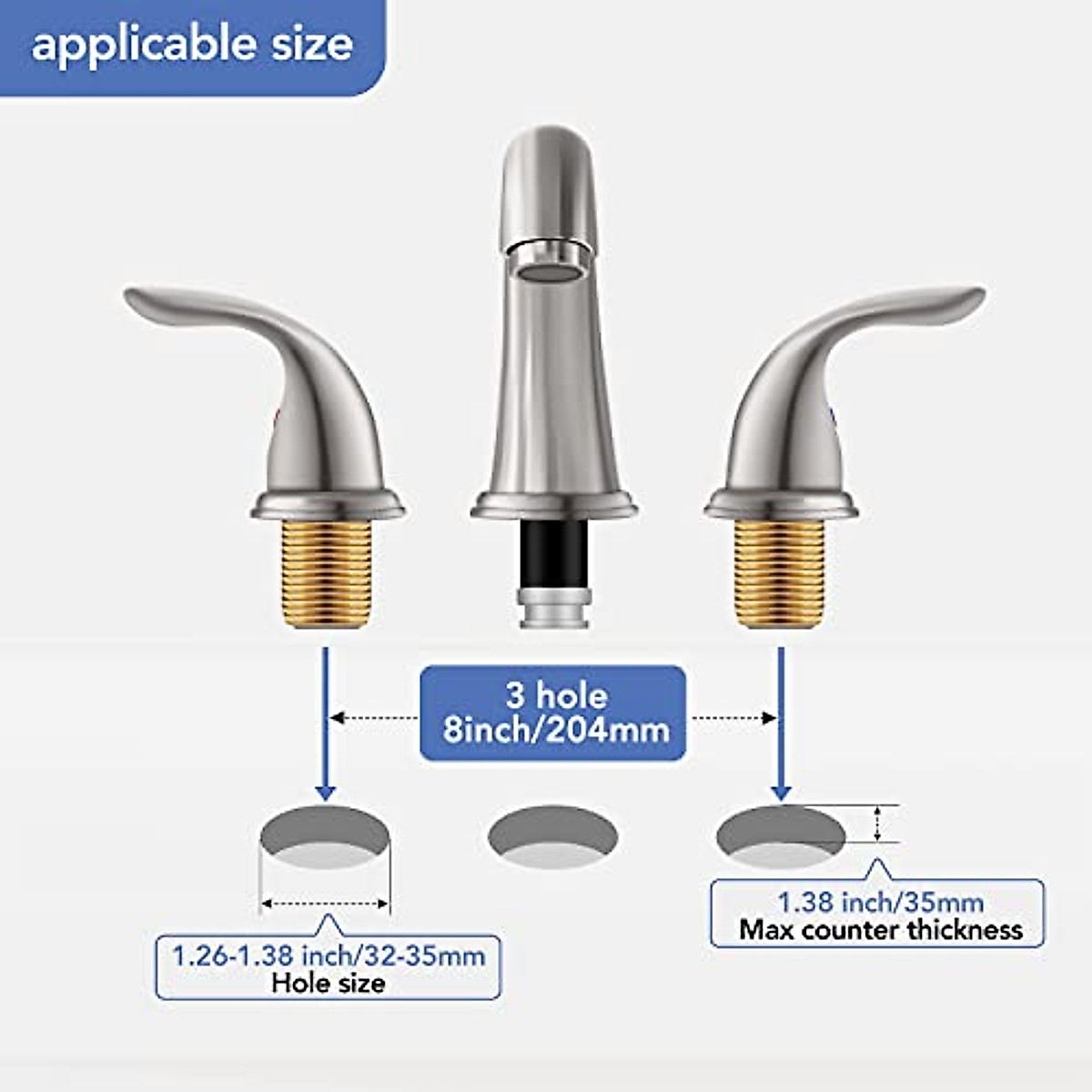 2 Handles 3 Holes Deck Mount Brushed Nickel Widespread Bathroom Faucet by phiestina,with Stainless Steel Pop Up Drain, WF008-5-BN