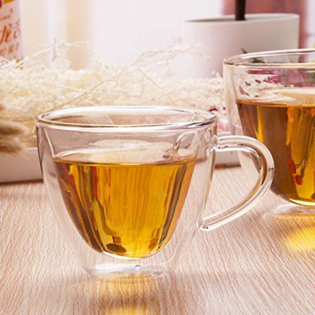 Anjiyoyo Heart Shaped Double Walled Insulated Glass Coffee Mugs or Tea Cups, Double Wall Glass 8 oz, Clear, Unique & Insulated with Handle