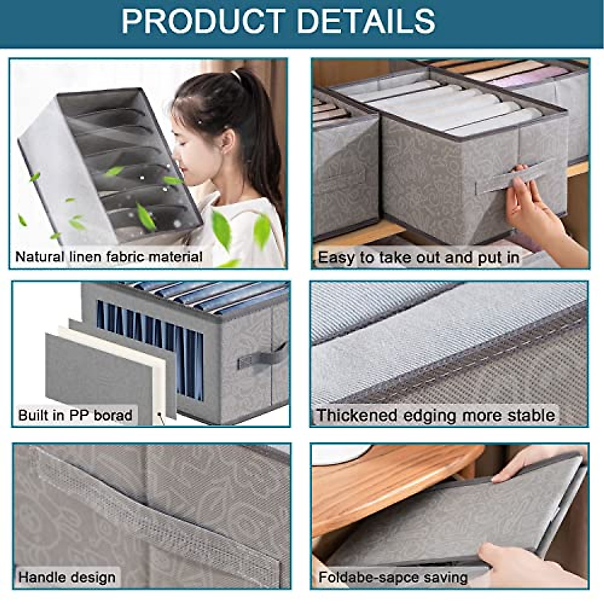 CSKB Wardrobe Clothes Organizer,5Pcs Drawer Organizers for Clothing, 6/7/9 Grids Stackable Dividers Closet Drawer Organizer with Built-in PP Board for Clothing Jeans,Pants, Sweaters,Hoodies