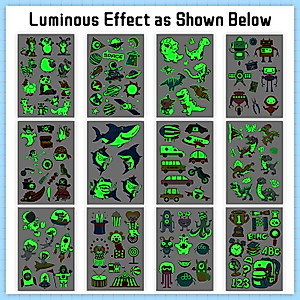 Partywind 145 Styles - Luminous Temporary Tattoos for Boys Kids, Glow Fake Tattoo Stickers for Children Featuring Dinosaur Space Pirate Cars and More, Glow Kids Birthday Party Supplies Favors