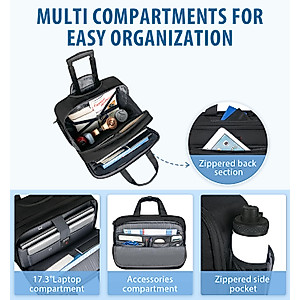 EMPSIGN Rolling Laptop Bag, 17.3 inch Computer Bag for Men & Women, Water Repellent Travel Bag with RFID Blocking Pocket, Overnight Bags with Wheels, Briefcase for Business/Commute/Travel/School-Black