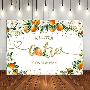Lofaris A Little Cutie is On The Way Baby Shower Backdrop Citrus Orange Gender Reveal Background Greenery Orange Floral Newborn Baby Birthday Party Decorations for Girls Photo Booth Props 7x5ft