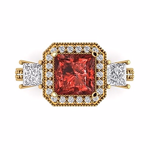 Clara Pucci 2.93 ct Cushion Cut Halo Solitaire 3 stone Natural Garnet Designer Anniversary Bridal Engagement Ring 14k Yellow Gold 9.25