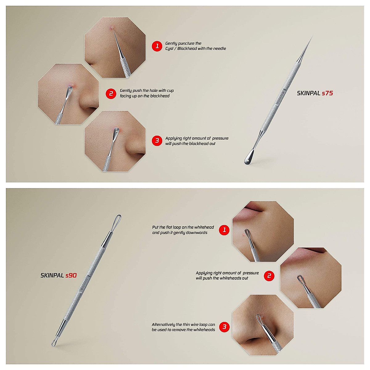 Suvorna Skinpal Pimple Popper Tool Kit | Milia Remover | Lancets for Facial Extraction | Whitehead Extractor Tool | Comedone Extractor | Blackhead Remover Tool | Acne Needle Tool & Cyst Removal Tool.