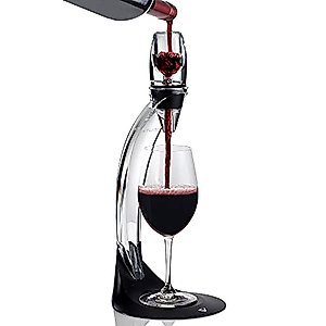 Vinturi Deluxe Essential Red Wine Pourer and Decanter Tower Stand Set Easily and Conveniently Aerates by The Bottle or Glass and Enhances Flavors with Smoother Finish, Black