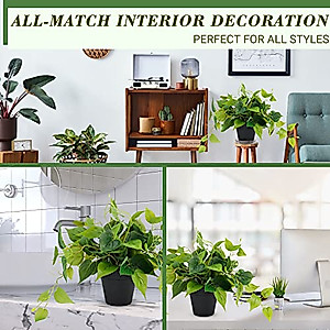 JPSOR Faux Plants for Home Décor, Small Indoor Fake/Artificial Potted Plants Pothos with Black Plastic Pot for Outdoor Living Room Bedroom Office Garden