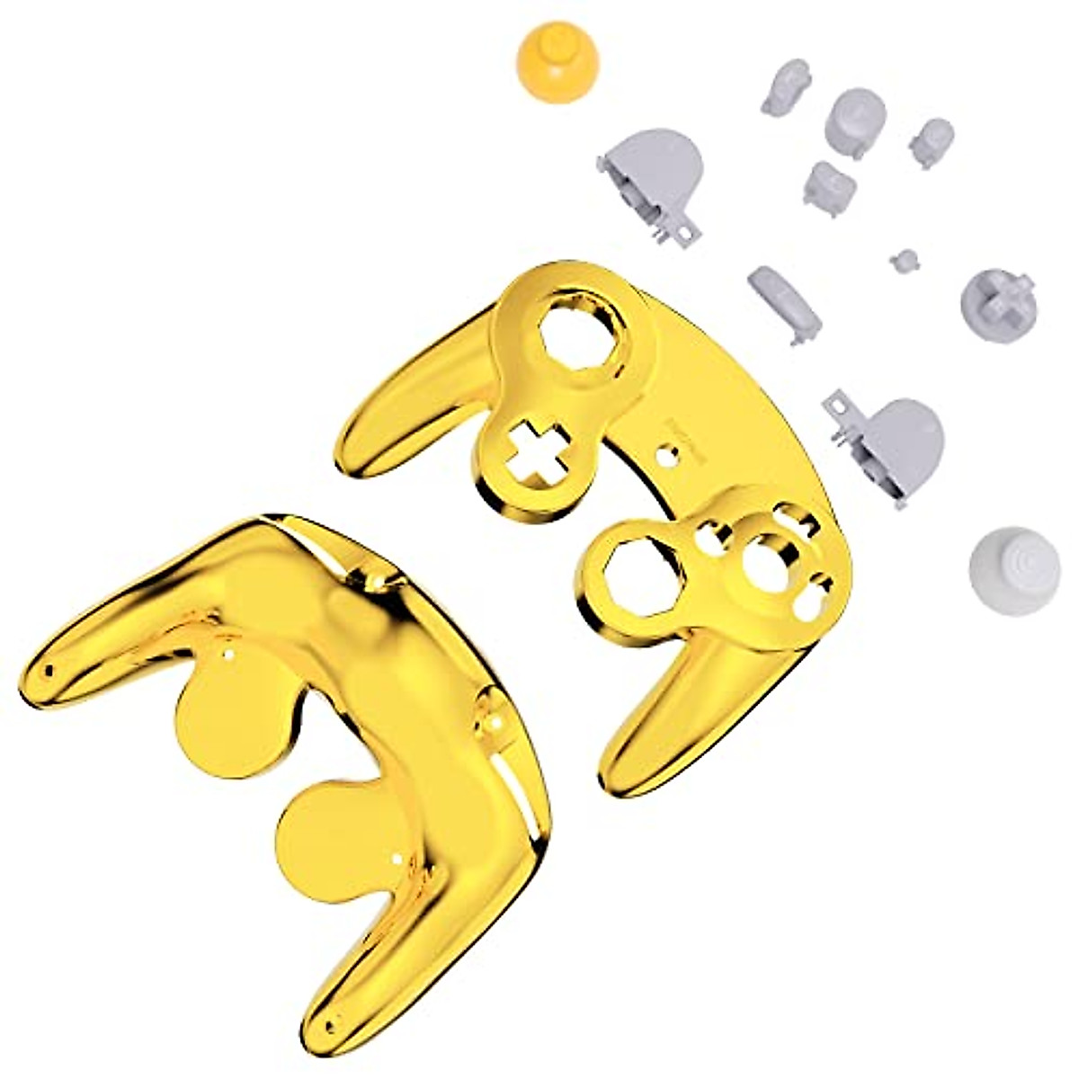 eXtremeRate Chrome Gold Glossy Faceplate Backplate for Nintendo Gamecube Controller, Replacement Housing Shell Cover with Buttons for Nintendo Gamecube Controller NGC - Controller NOT Included