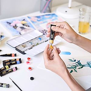 ARTEZA Empty Watercolor Palette Tin, 24 Half Pans, Customizable Portable Empty Half Pans for Watercolor Paints