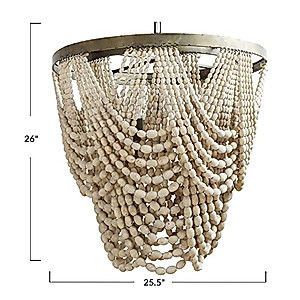Creative Co-Op Rustic Farmhouse Boho Light Fixture with Wooden Beads - 2-Tier Draped Bead Chandelier