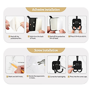 VIS'V Coat Hooks Wall Mount, Black Metal Coat Tri Hooks Heavy Duty Adhesive 3 Prong Coat Hanger Hooks Door Wall Coat Rack Hooks for Livingroom Bathroom Camper 2 Mount Options - 4 Pcs