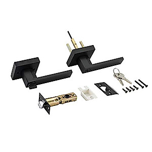 Berlin Modisch Contemporary Square Entry Lever Door Handle Lock and Key Locking Lever Set [for Front Door or Office] Reversible for Right & Left Sided Doors Heavy Duty – Iron Black Finish