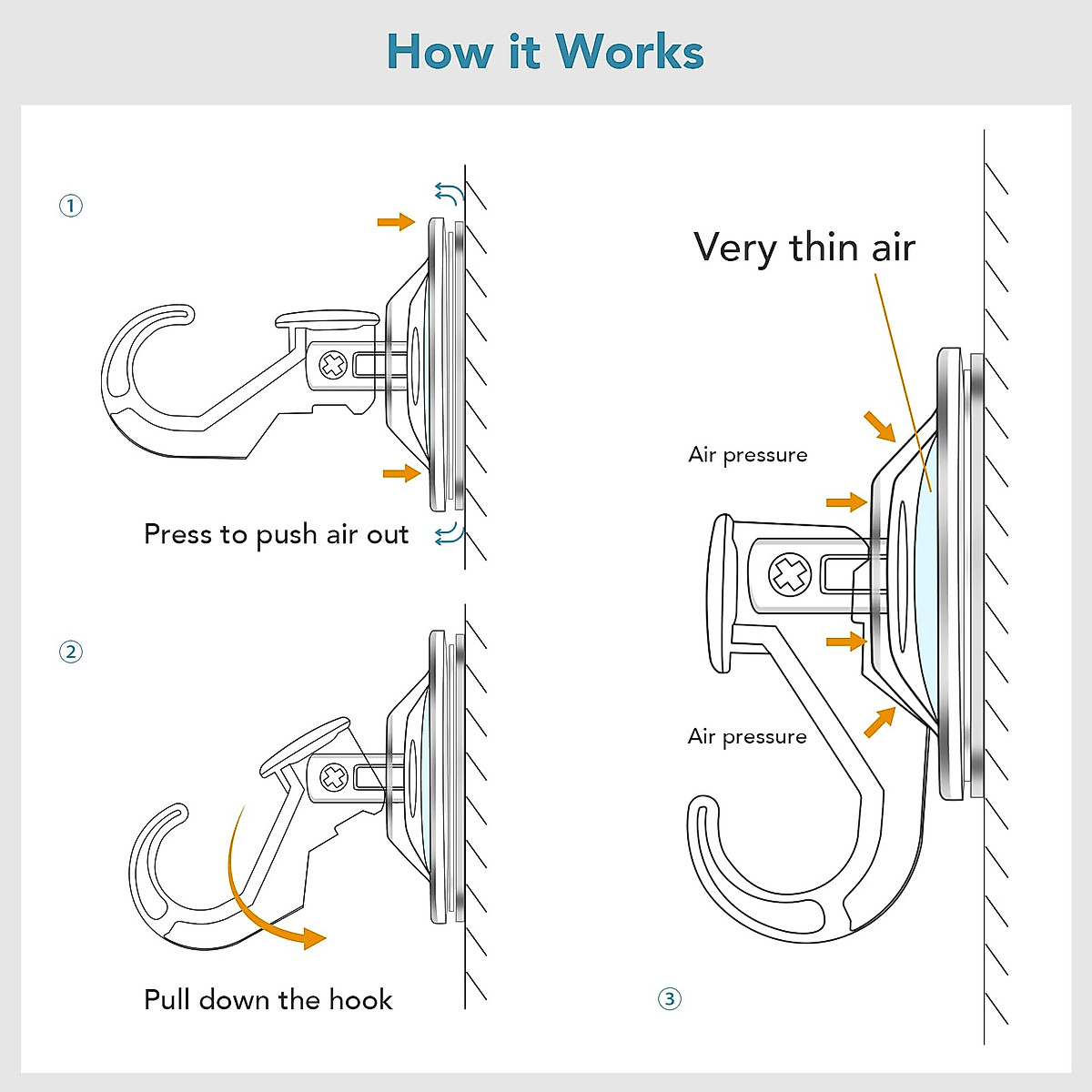 Shang Chiang Suction Hooks 2 Packs, Clear Powerful Push and Lock Vacuum Suction Cup, Multi-Purpose Suction Shower Hooks for Front Door Window Glass Kitchen Towel Loofah Utensils