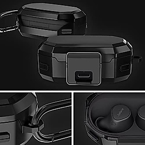 Jiunai for Jabra Elite 7 Pro Case/Elite 7 Active Case, Secure Lock Design Shockproof Protective Bumper Corner Protection Portable Matte Case with Carabiner for Jabra Elite 7 Pro Elite 7 Active Black