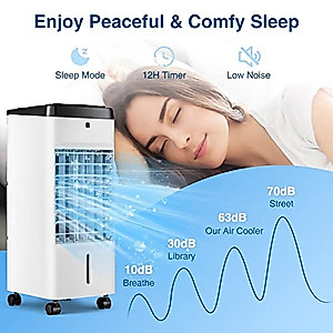 Evaporative Air Conditioners,3-in-1 Portable Fan with 3 Modes,1 Gal Detachable Water Tank w/ 12H Timer, 70° Oscillation & 20FT Remote Control & 40dB, Evaporative Cooler for Room