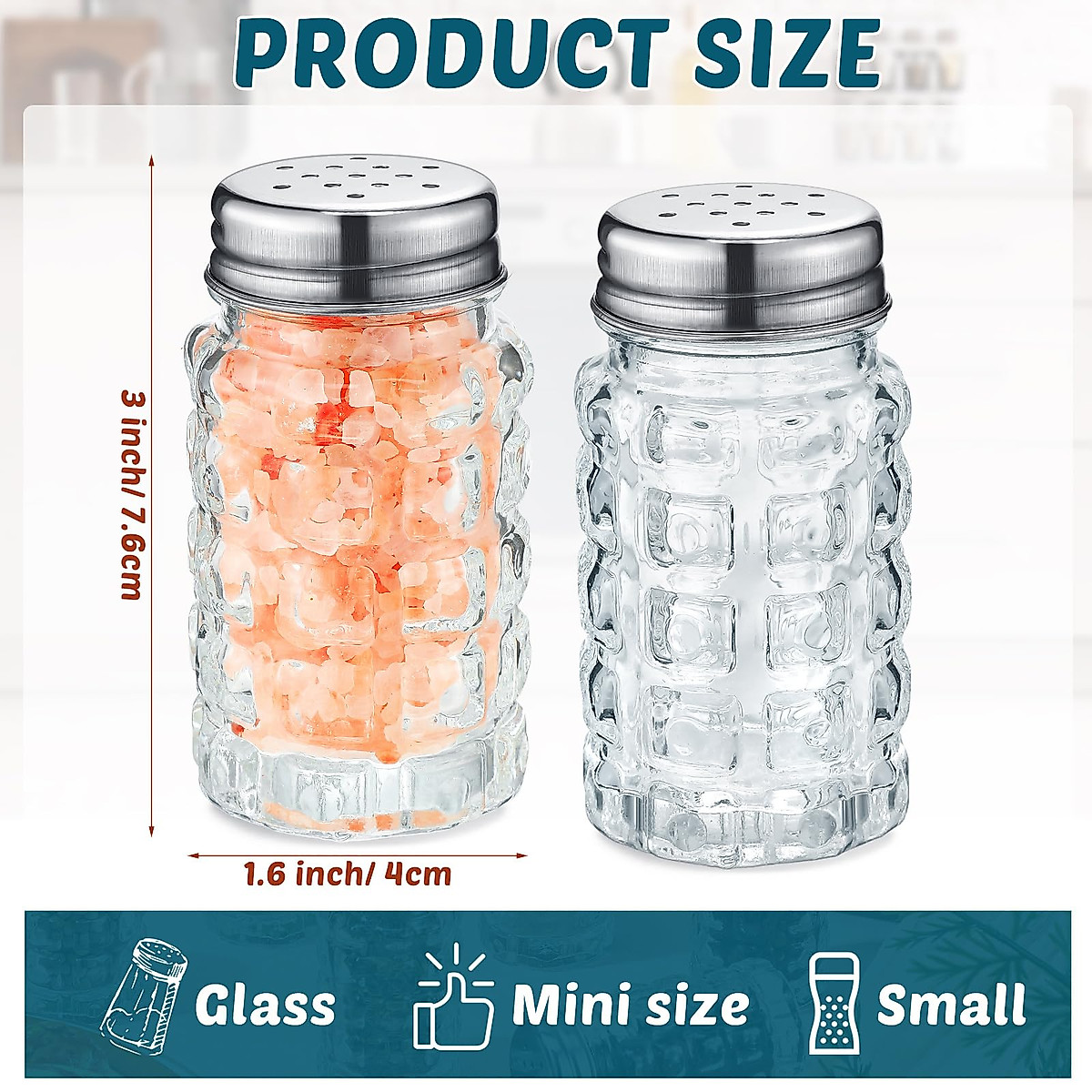 Lallisa 30 Pack Retro Style Salt and Pepper Shakers 2 oz Clear Glass Salt Shaker with Stainless Steel Lids for Kitchen Counter Table Restaurant Hold Various Condiments (Trendy)
