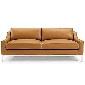 Modway Harness 83.5" Leather Sofa in Tan with Stainless Steel Base