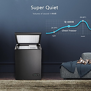 R.W.FLAME Chest Freezer 3.5 Cubic Feet with 2 Removable Baskets and Defrost Water Drain, Deep Freezer, Adjustable Temperature, Energy Saving, Top Open Door Compact Freezer (3.5 Cubic Feet, Black)