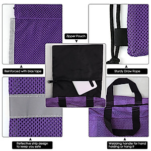 BeeGreen Purple Mesh Drawstring Bag with Pocket Beach Bag for Swimming Gear Pool Football Kickboard Backpack Large Sport Bag for Adults Foldable
