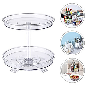 DOITOOL Kitchen Jar Holder Turntable Rack 2-Tier Rotating Cosmetics Organizer Makeup Storage Holder Kitchen Counter Cabinet Organizer Tray Seasoning Bottle Rack