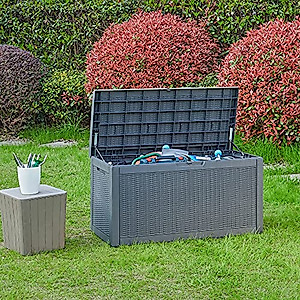 YITAHOME 100 Gallon Large Resin Deck Box Outdoor Storage with Cushion for Patio Furniture, Outdoor Cushions, Garden Tools and Pool Supplies-Waterproof,Lockable (Dark Grey)