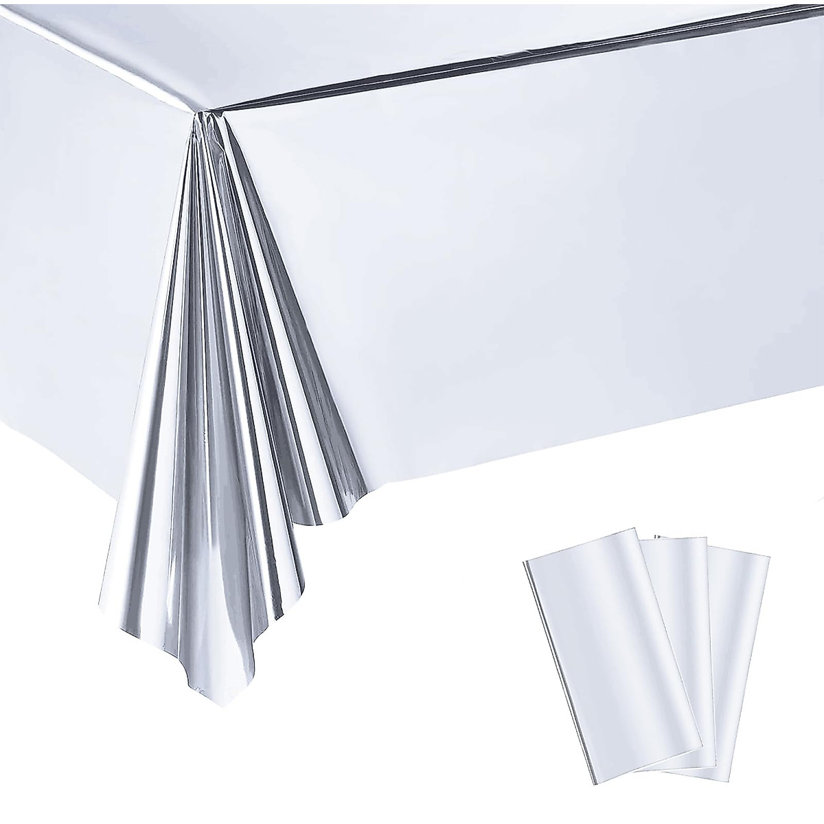 MaitianGuyou Party Rectangular Table Covers Table Cloth,54x108 Inch Foil Waterproof Tablecloth for Graduation Wedding Birthday Baby Shower Anniversary Party Decorations (3PCS, Silver)