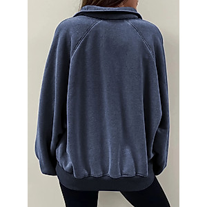 Dokotoo Womens Sweatshirts Winter 2023 Fall Tops Long Sleeve Lantern Sleeve Sweatshirts for Women Button Collar Crewneck Oversized Loose Fleece Pullovers Basic Casual Shirts Navy Blue XX-Large