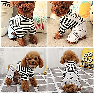 Dog Clothes Cute Stripe Jumpsuit Adorable Soft Puppy Shirt Pet Coat, Comfort Dog Pjs Apparel Costume for Small Medium Large Dogs Boy Girl Kitten. Grey, Large.