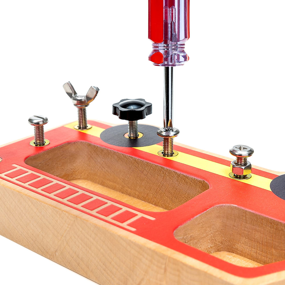 Montessori Screwdriver Set with Bolt Board. Toddler Tool Set with Real Tools for Kids Who Love Fire Truck Toys. Wooden Montessori Toys for 3, 4, 5 Year Olds. Fine Motor Toy for Preschool Learning.