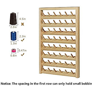 HAITRAL 48-Spool Sewing Thread Rack,Wall-Mounted Sewing Thead Holder with Hanging Hooks, Wooden Organize for Mini Sewing, Quilting, Jewelry, Embroidery