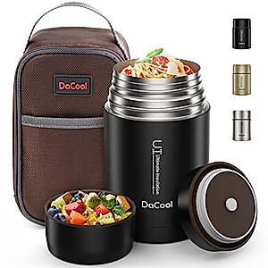 DaCool Insulated Food Jar Adults Food Thermos for Hot Food Lunch Boxes 27 OZ Vacuum Stainless Steel Hot Cold Food Jar for Adults Women Man Wide Mouth for School Office Picnic Travel Outdoors, Black