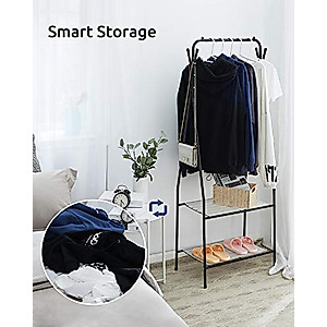 YOUDENOVA Small Clothes Rack, Freestanding Clothing Garment Rack with Shelves for Living Room, Black Coat Rack
