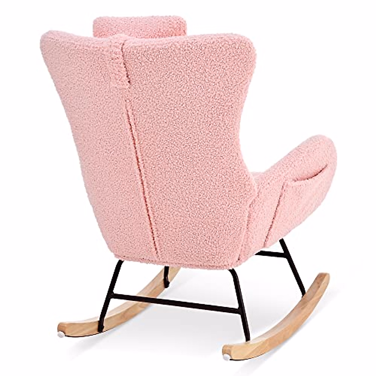 Morhome Upholstered Nursery Rocking Chair-Comfy Glider Rocker with Padded Seat, High Backrest, and Armrests for Living Room Bedroom Offices, Pink