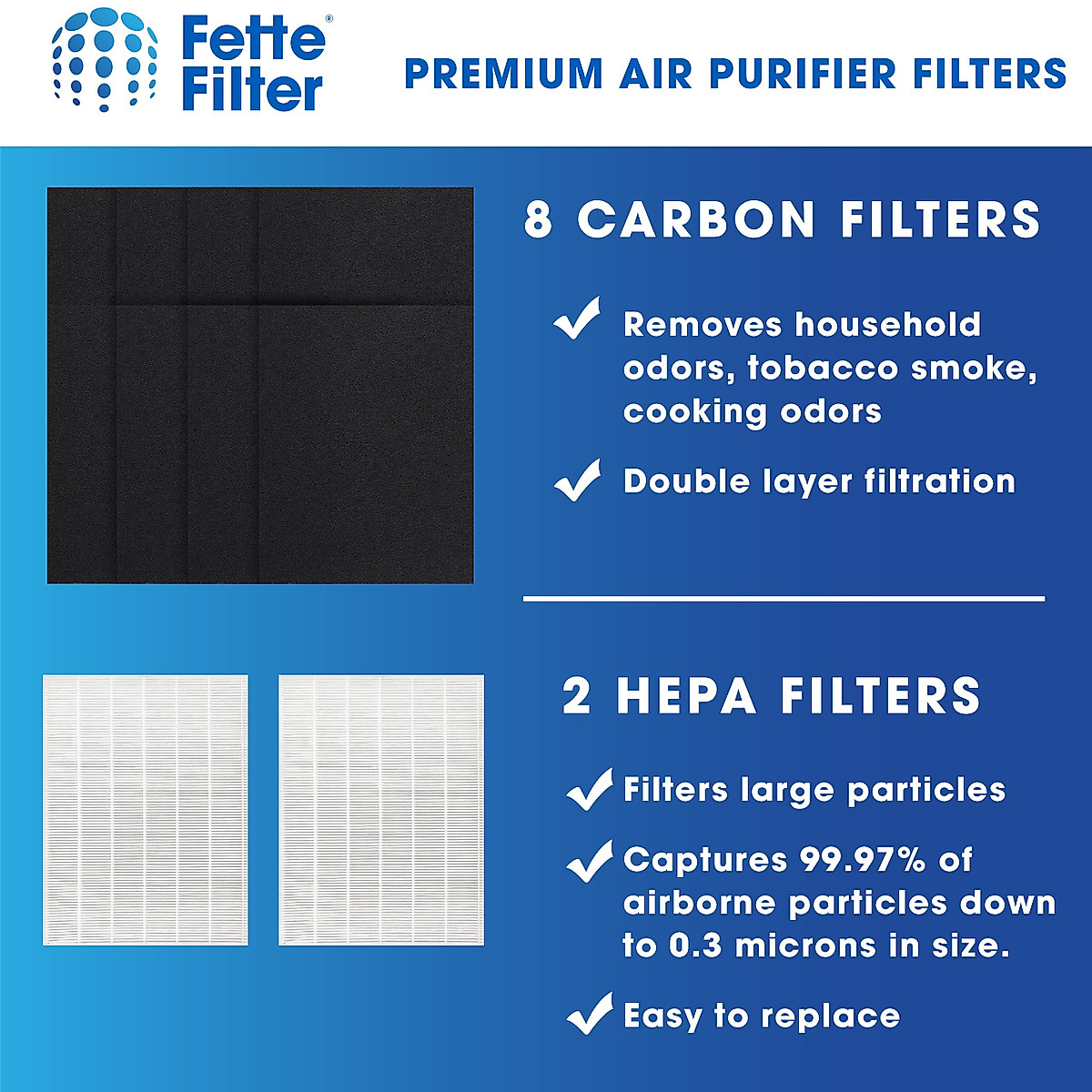 Fette Filter - D360 Premium True Hepa H13 Replacement Filter D3 Compatible with Winix D360 Air Purifier Part Number 1712-0101-02, 1712010102 Qty 2 True Hepa and 8 Activated Carbon Filter