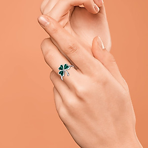 Shamrock St. Patrick's Day Necklace Earrings Ring Bracelet Jewelry Set Green Three Leaf Heart Clover Jewelry Gift for Women (Silver)