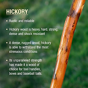 Brazos Rustic Wood Walking Stick, Hickory, Traditional Style Handle, for Men & Women, Made in the USA, 58"