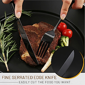 PUREAIN Silverware Set, 40 Pieces Flatware Set for 8, Anti-rust Stainless Steel Cutlery Set Including Fork Spoon and Knife, Dishwasher Safe, Black